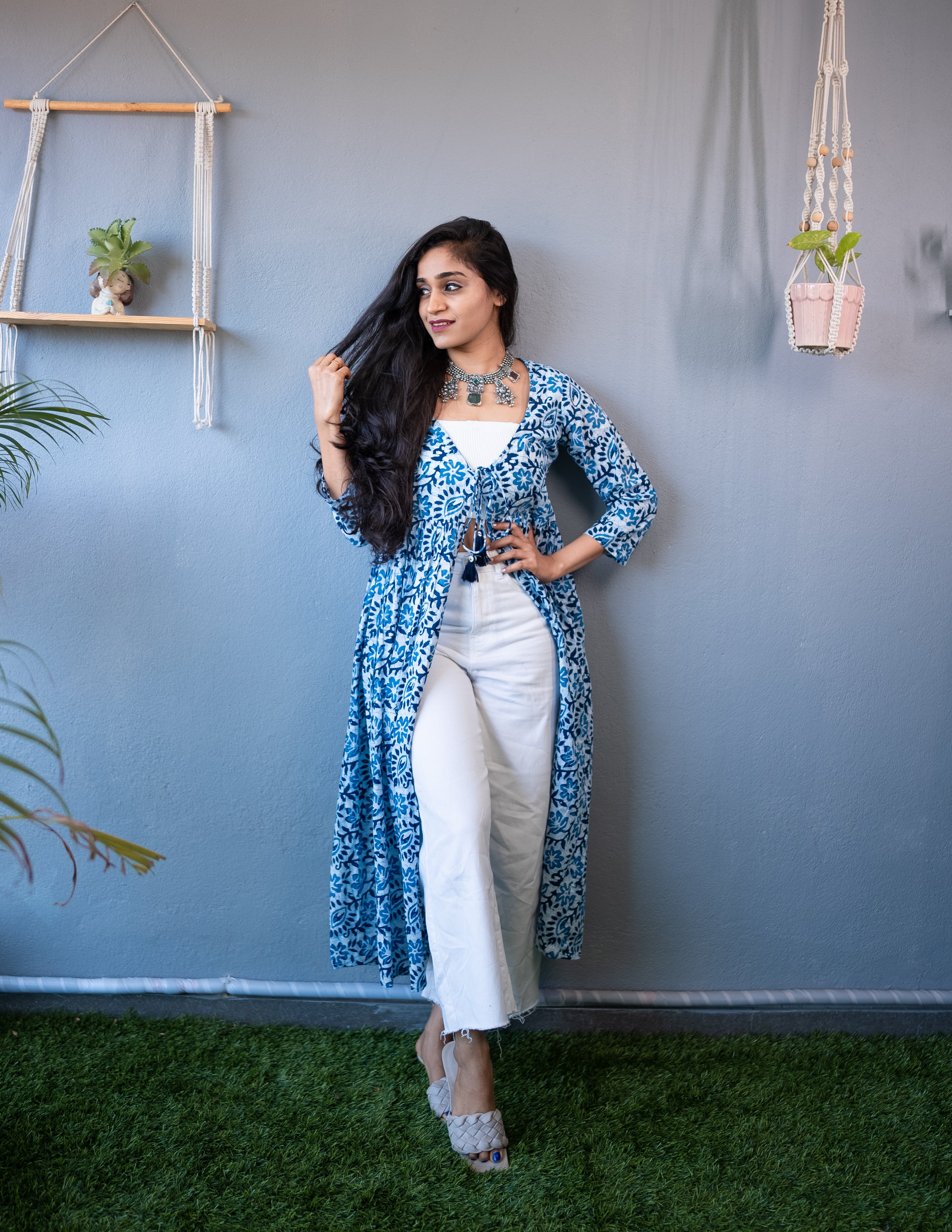 BLUE JAIPURI PRINTED CAPE, SHRUG – Bae Go Cray